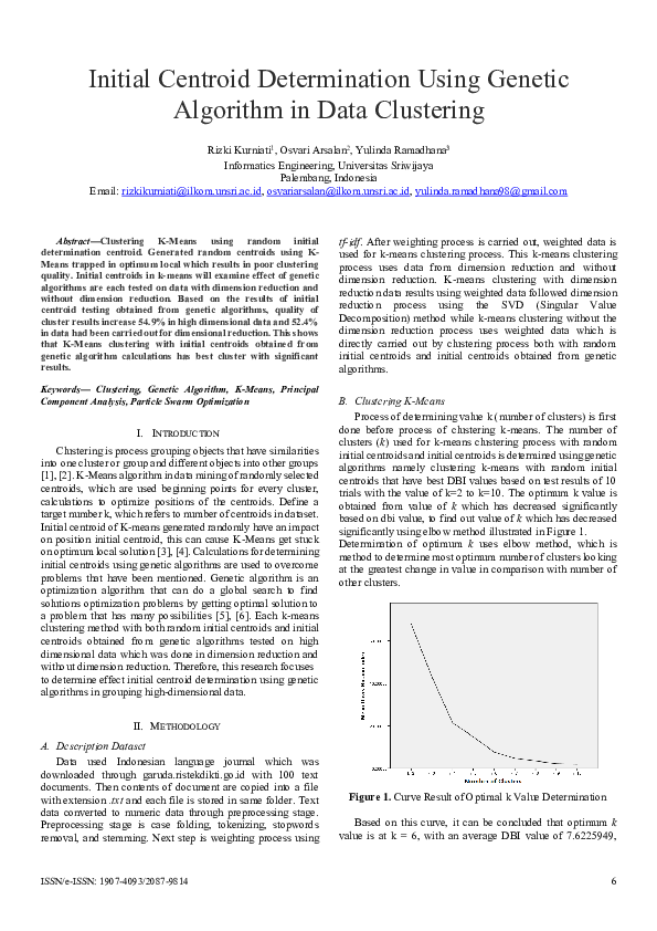 Pdf Initial Centroid Determination Using Genetic Algorithm In Data