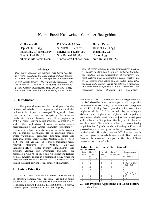 (PDF) Neural based handwritten character recognition