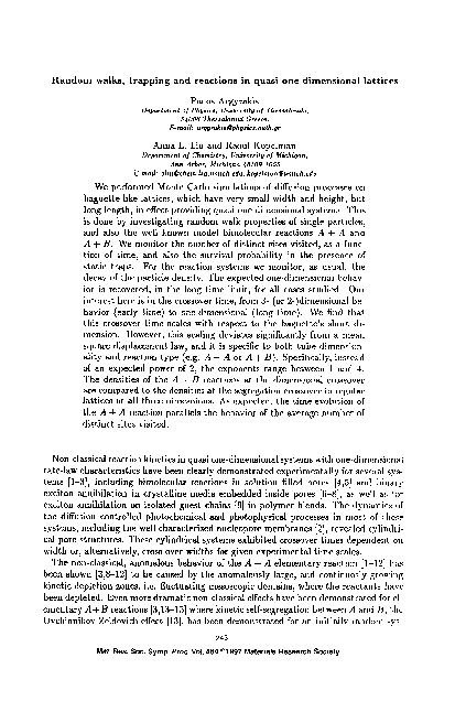 (PDF) Random walks, trapping and reactions in quasi-one dimensional lattices