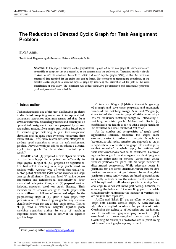 (PDF) The Reduction of Directed Cyclic Graph for Task Assignment Problem