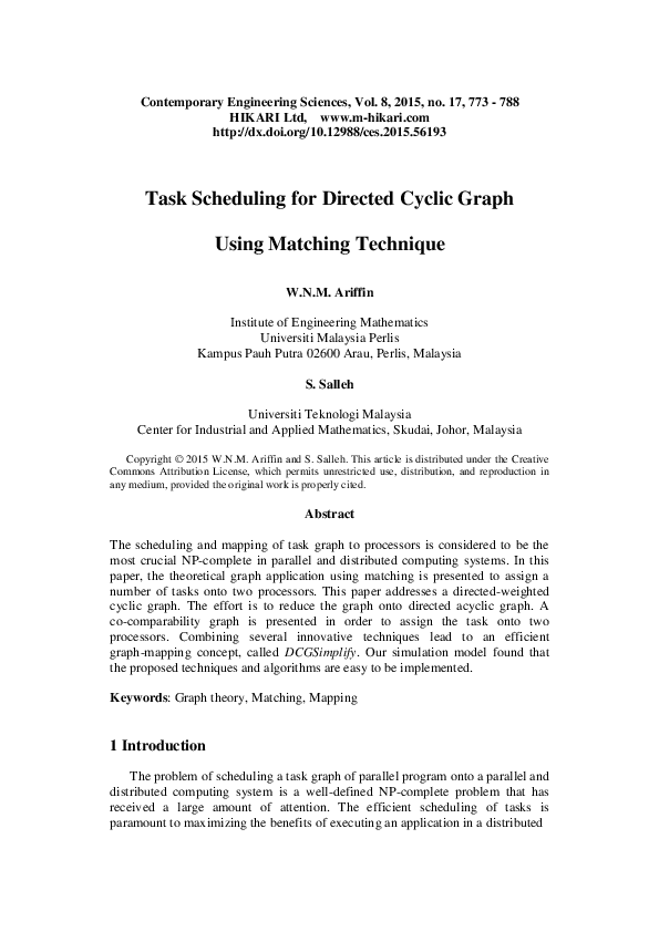 Pdf Task Scheduling For Directed Cyclic Graph Using Matching Technique 5786