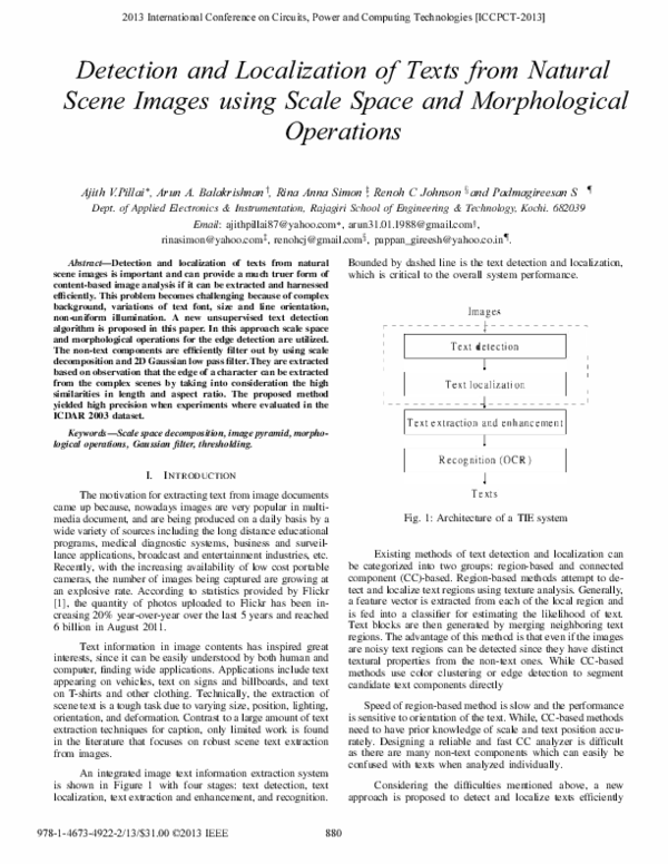 (PDF) Detection and localization of texts from natural scene images using scale space and ...