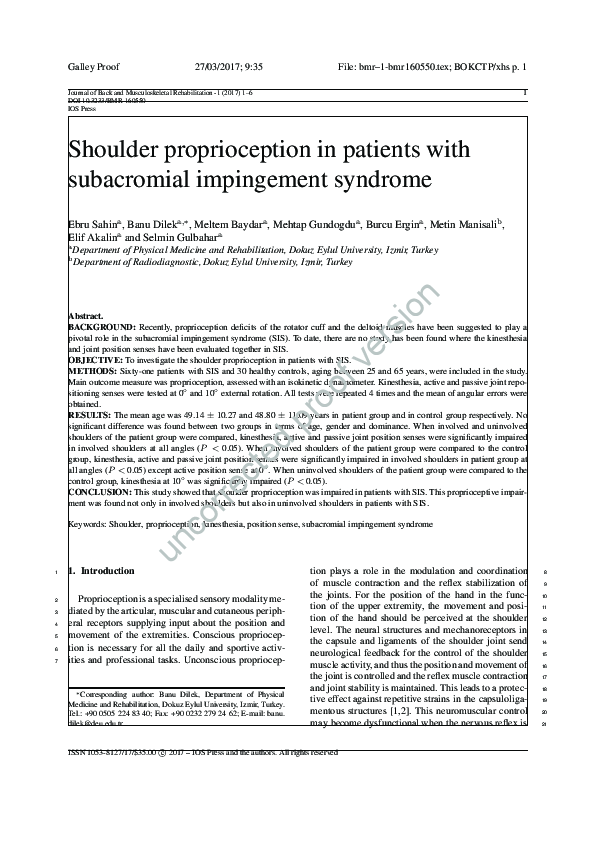 (PDF) Shoulder proprioception in patients with subacromial impingement syndrome