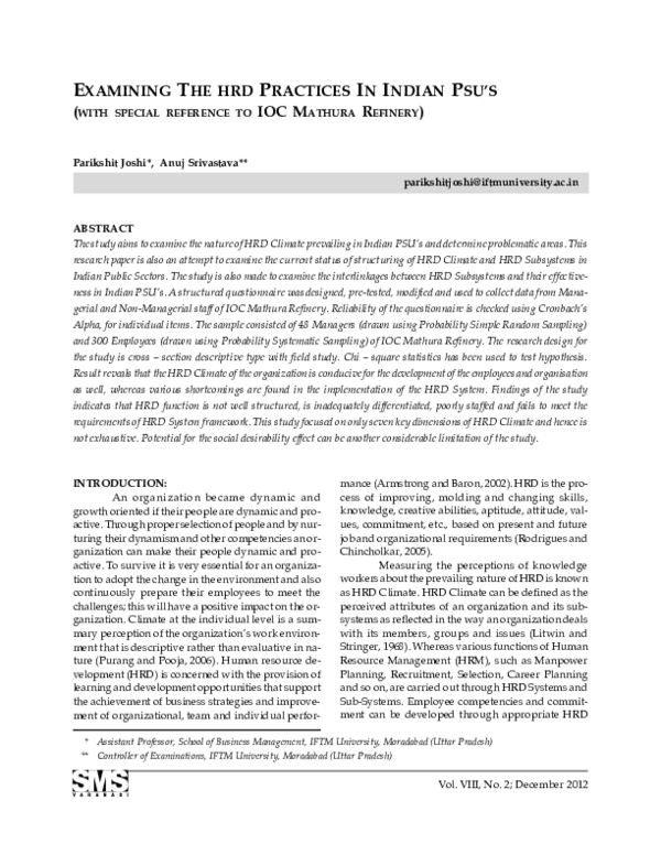 (PDF) Examining the HRD Practices in Indian Psus