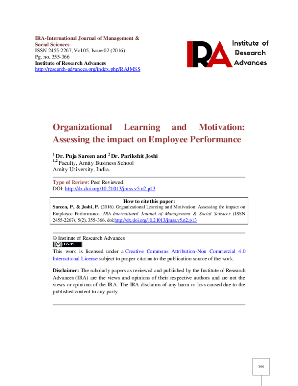 (PDF) Organizational Learning and Motivation: Assessing the impact on Employee Performance