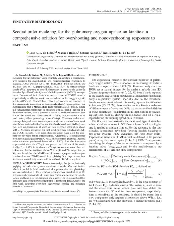 (PDF) Second order modeling for the pulmonary oxygen uptake on-kinetics ...