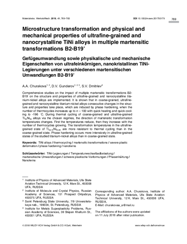 (PDF) Microstructure transformation and physical and mechanical properties of ultrafine-grained ...