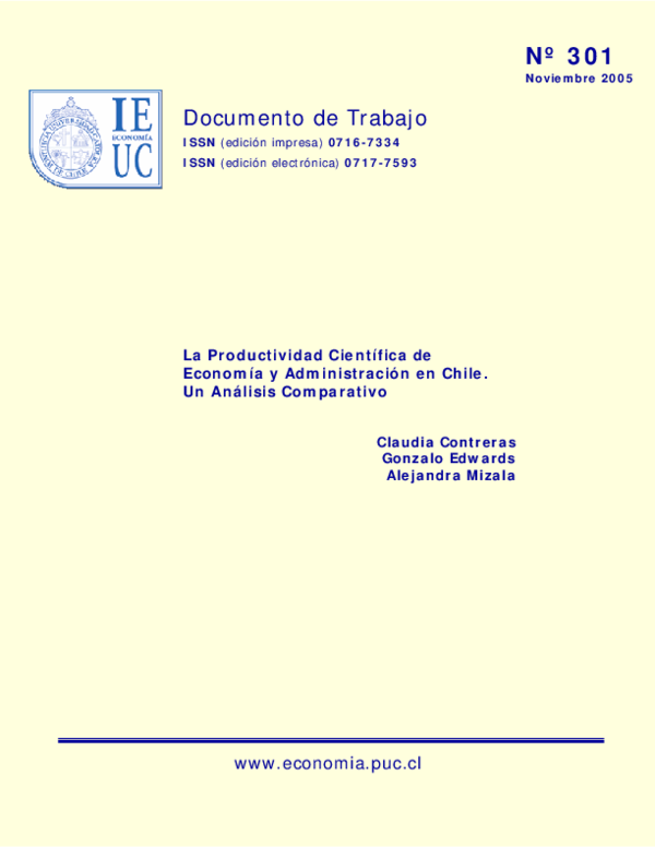 Pdf La Productividad Cient Fica De Econom A Y Administraci N En Chile