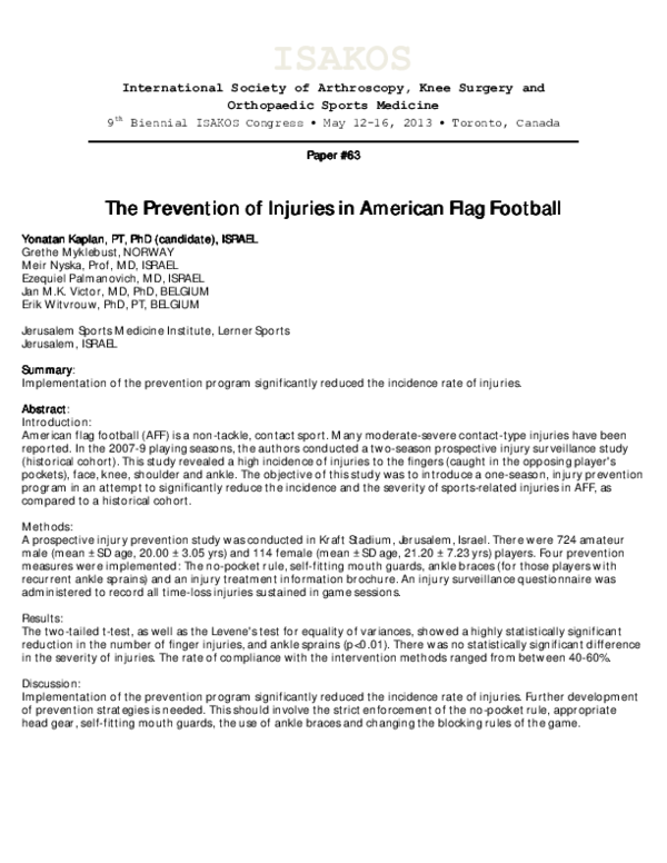 (PDF) The Prevention of Injuries in American Flag Football