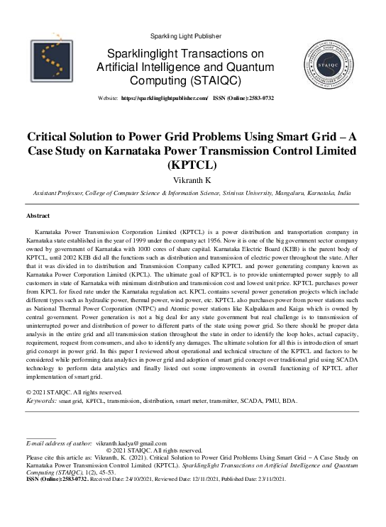 (PDF) Critical Solution to Power Grid Problems Using Smart Grid – A ...