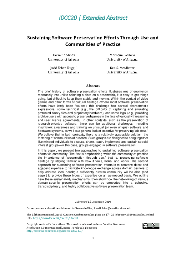 (PDF) Sustaining Software Preservation Efforts Through Use and ...
