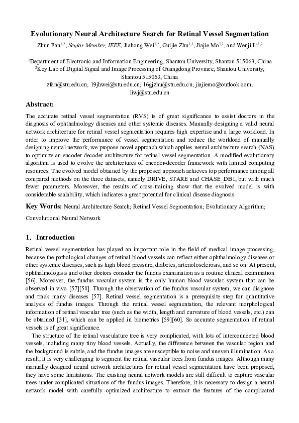 (PDF) ENAS U-Net: Evolutionary Neural Architecture Search for Retinal Vessel Segmentation