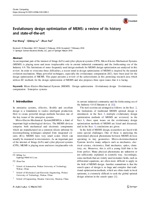 (PDF) Evolutionary design optimization of MEMS: a review of its history and state-of-the-art ...