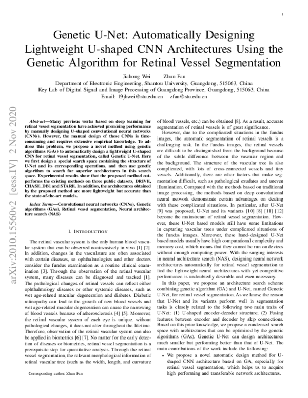 (PDF) Genetic U-Net: Automatically Designing Lightweight U-shaped CNN Architectures Using the ...