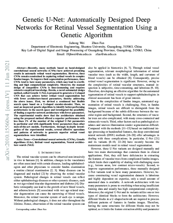 Pdf Genetic U Net Automatically Designed Deep Networks For Retinal Vessel Segmentation Using