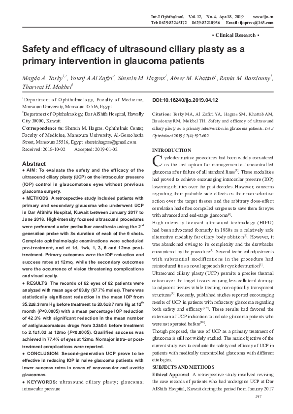 (PDF) Safety and efficacy of ultrasound ciliary plasty as a primary ...