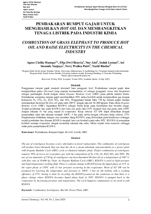 (PDF) Pembakaran Rumput Gajah Untuk Menghasilkan Hot Oil Dan ...