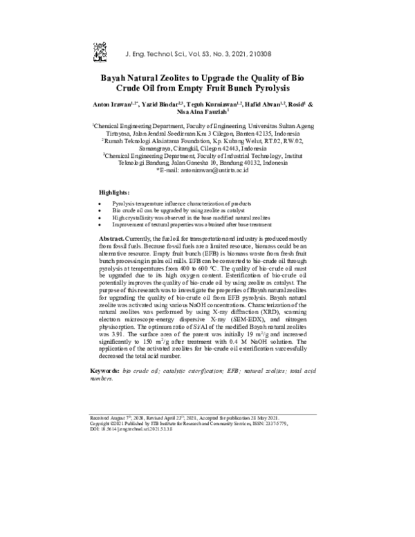 (PDF) Bayah Natural Zeolites to Upgrade the Quality of Bio Crude Oil ...