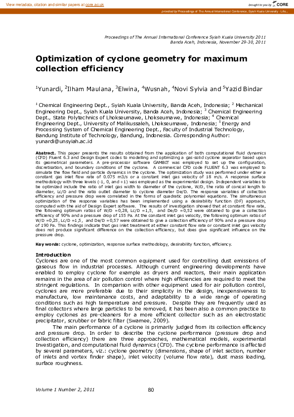 (PDF) Optimization of cyclone geometry for maximum collection efficiency