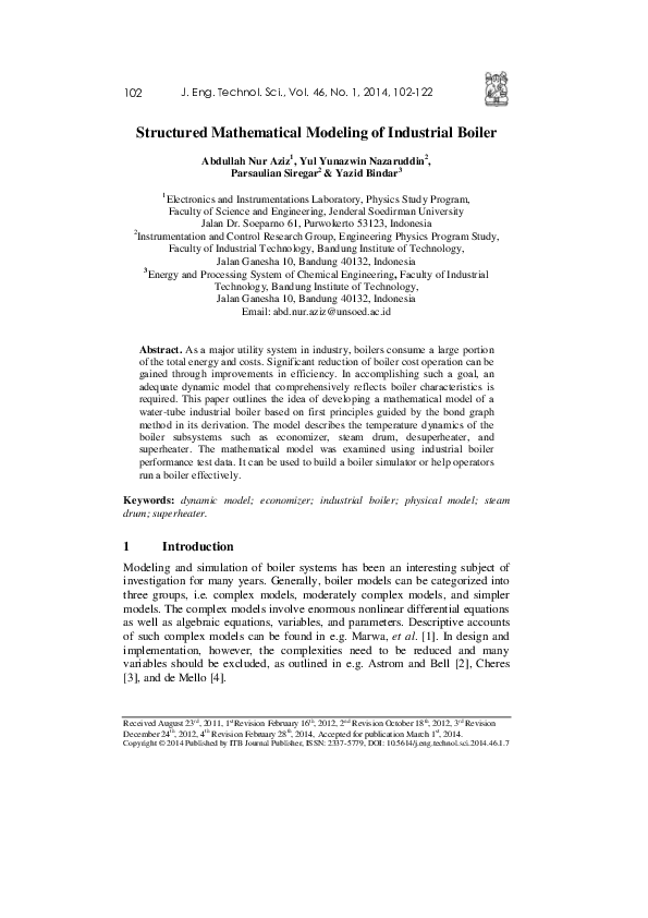 (PDF) Structured Mathematical Modeling of Industrial Boiler
