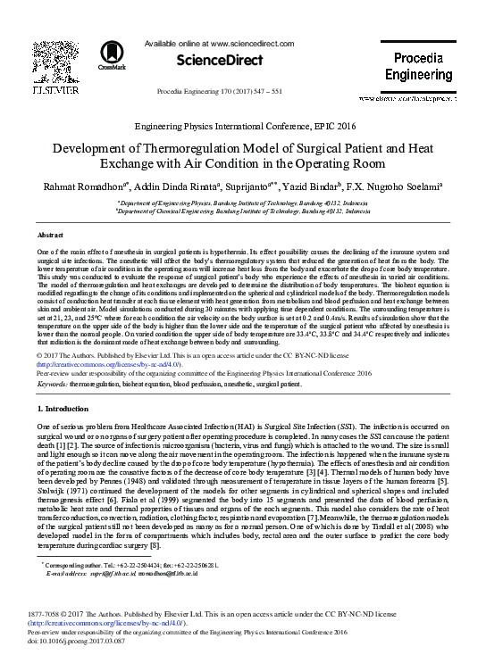 (PDF) Development of Thermoregulation Model of Surgical Patient and ...