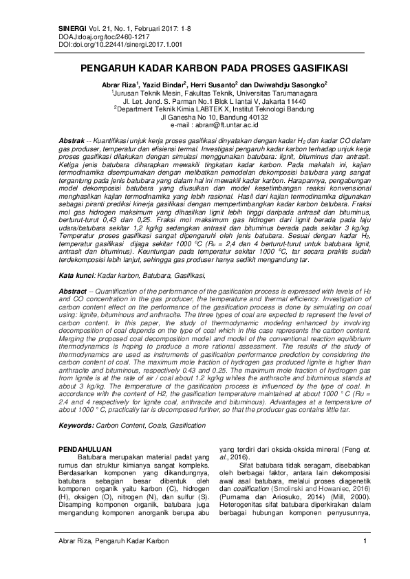 (PDF) Pengaruh Kadar Karbon Pada Proses Gasifikasi | Yazid Bindar ...