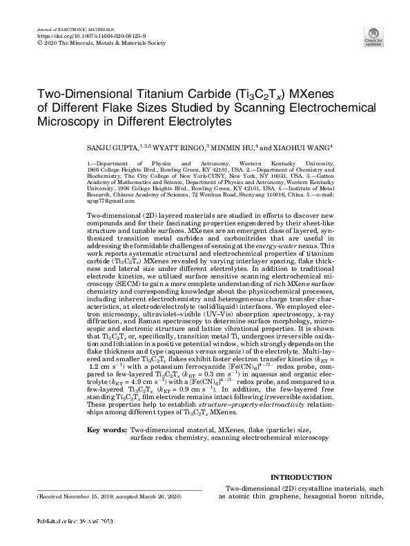 (PDF) Two-Dimensional Titanium Carbide (Ti3C2Tx) MXenes of Different Flake Sizes Studied by ...