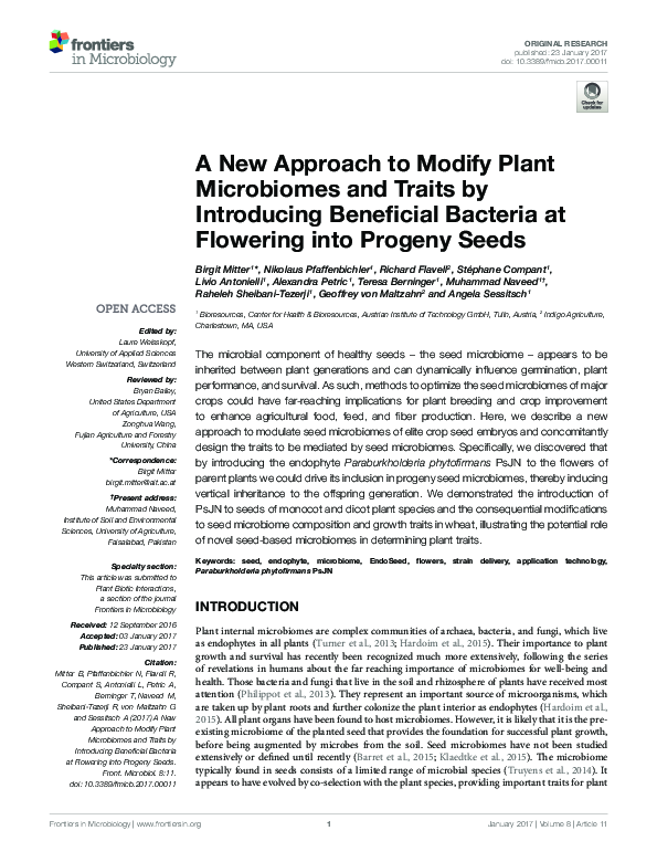 (PDF) A New Approach to Modify Plant Microbiomes and Traits by Introducing Beneficial Bacteria ...