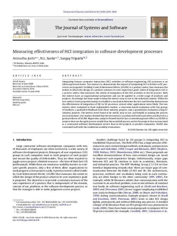 (PDF) Measuring effectiveness of HCI integration in software development processes