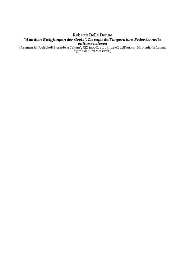 (PDF) Aus dem Ewigjungen der Greis". La saga dell'imperatore Federico ...