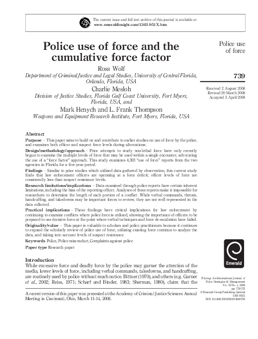 (PDF) Police use of force and the cumulative force factor