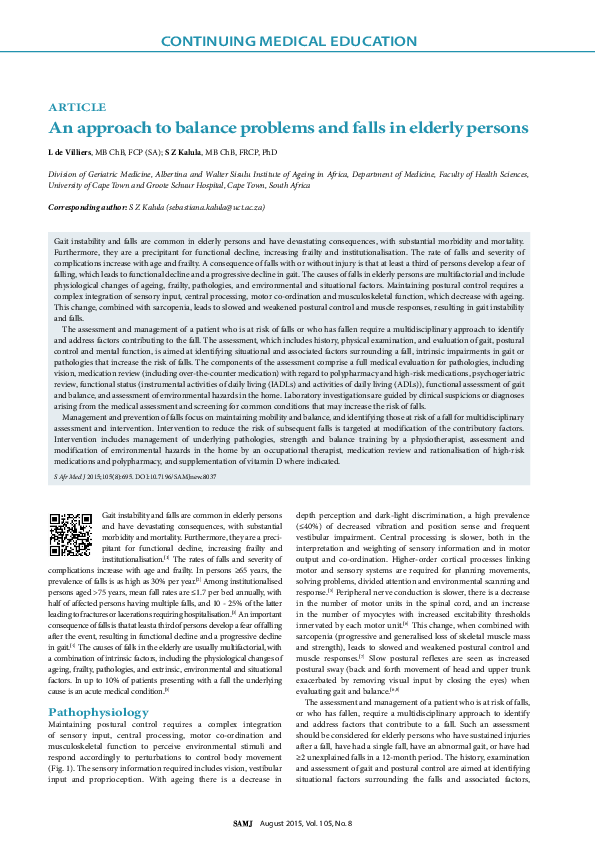 (PDF) An approach to balance problems and falls in elderly persons