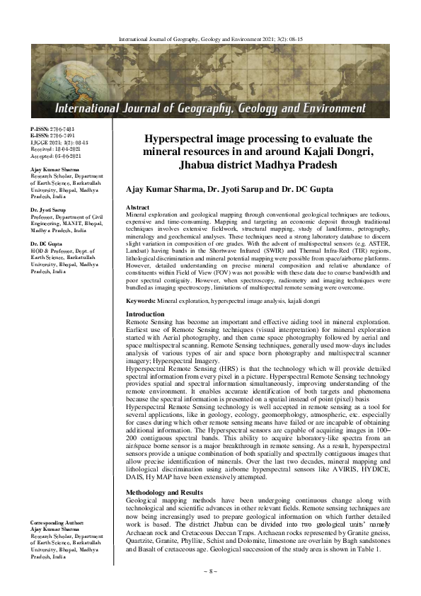 (PDF) Hyperspectral image processing to evaluate the mineral resources in and around Kajali ...