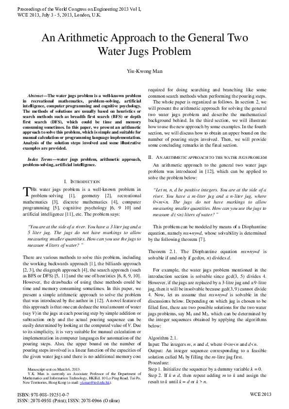 (PDF) An Arithmetic Approach to the General Two Water Jugs Problem ...