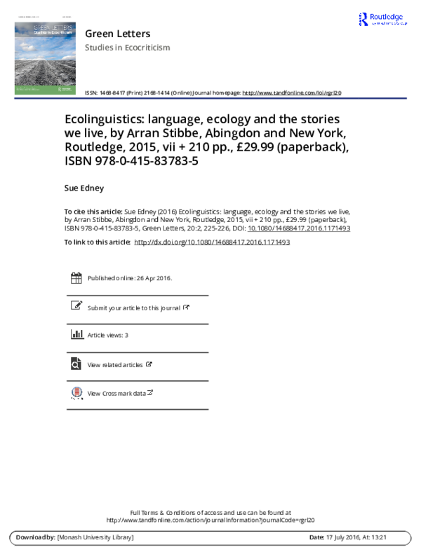 (PDF) Ecolinguistics: language, ecology and the stories we live, by ...