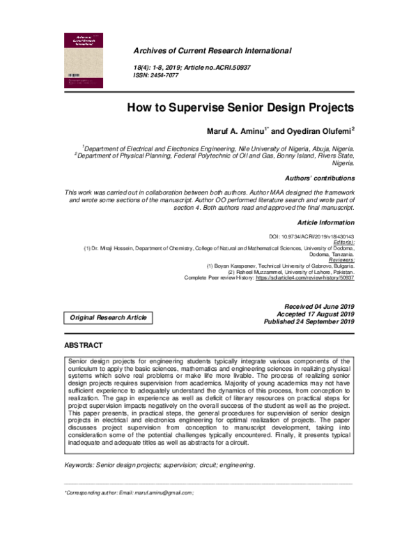 (PDF) How to Supervise Senior Design Projects