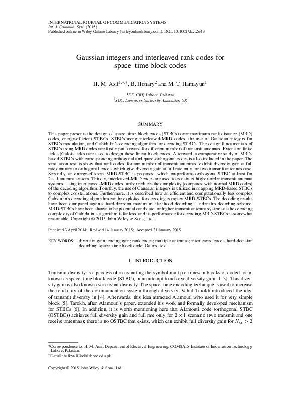 (PDF) Gaussian integers and interleaved rank codes for space-time block codes