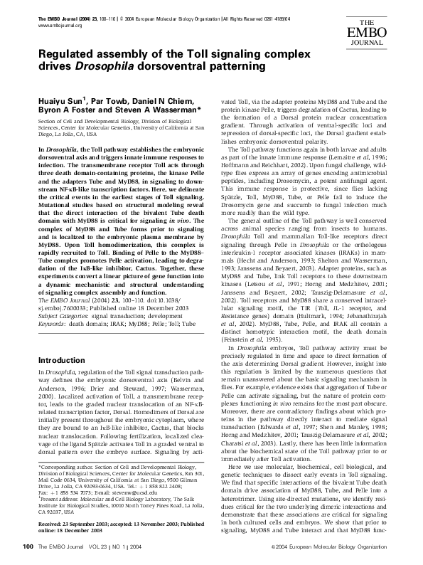 (PDF) Regulated assembly of the Toll signaling complex drives ...