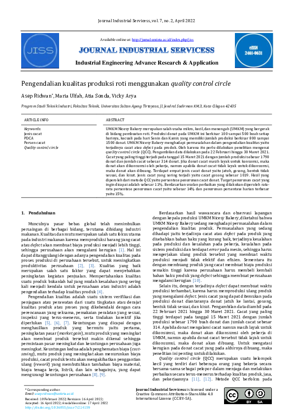 (PDF) Pengendalian kualitas produksi roti menggunakan quality control ...