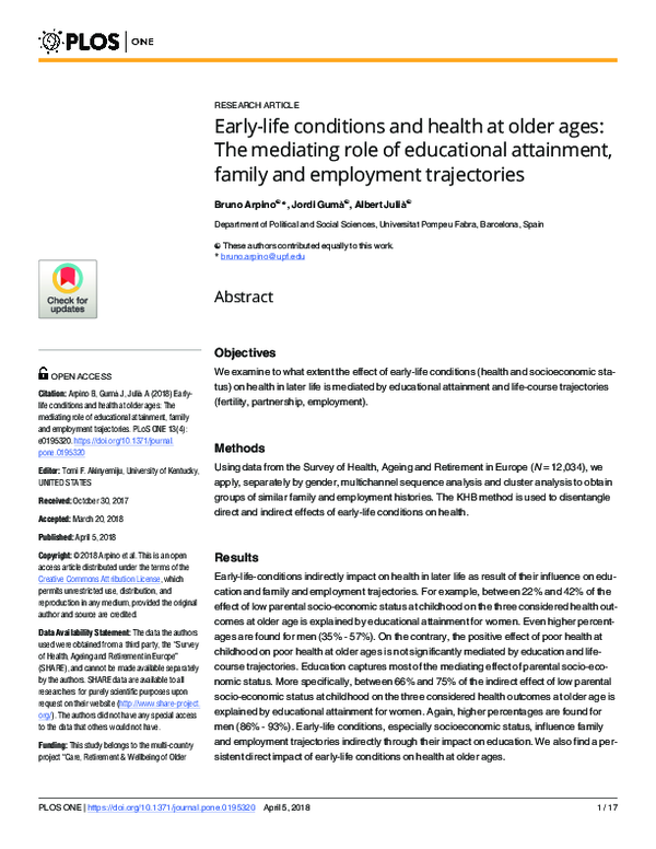 (PDF) Early-life conditions and health at older ages: The mediating ...