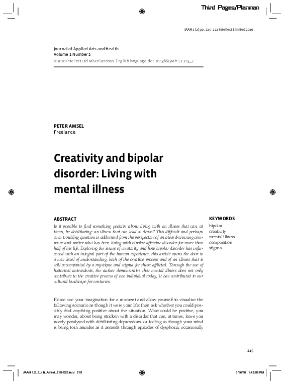 (PDF) Creativity and bipolar disorder: Living with mental illness ...