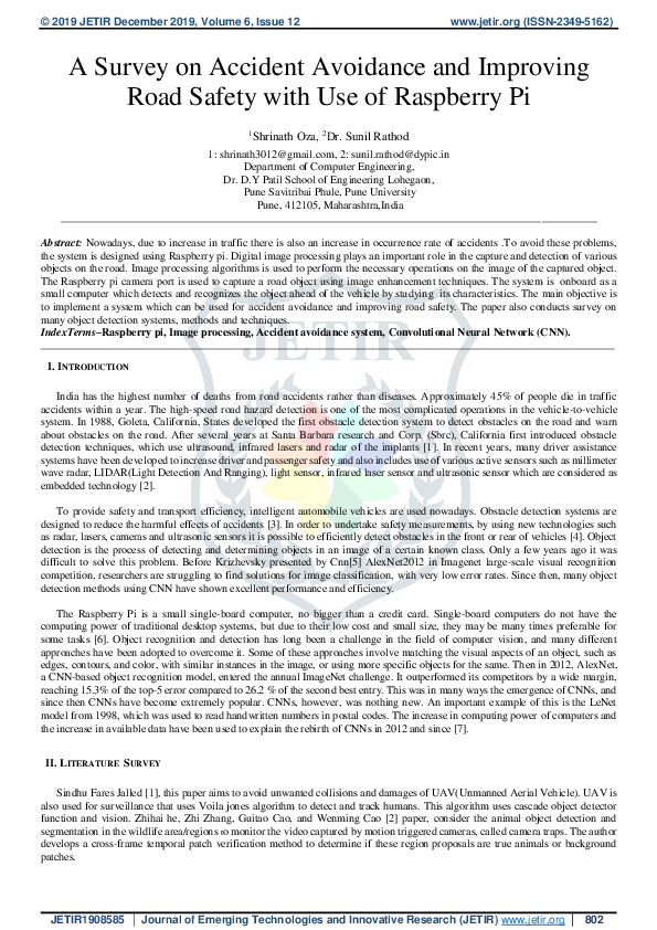 (PDF) A Survey on Accident Avoidance and Improving Road Safety with Use of Raspberry Pi for ...