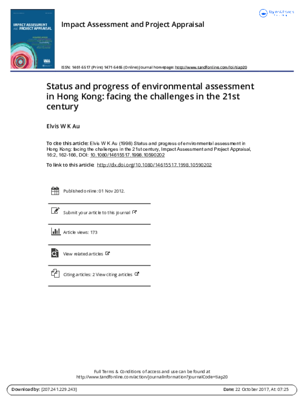 (PDF) Status and progress of environmental assessment in Hong Kong: facing the challenges in the ...
