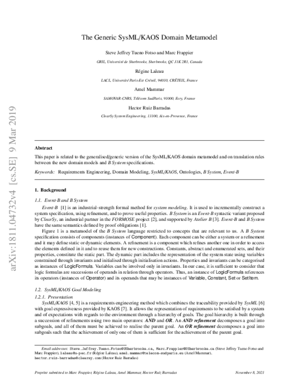(PDF) The Generic SysML/KAOS Domain Metamodel