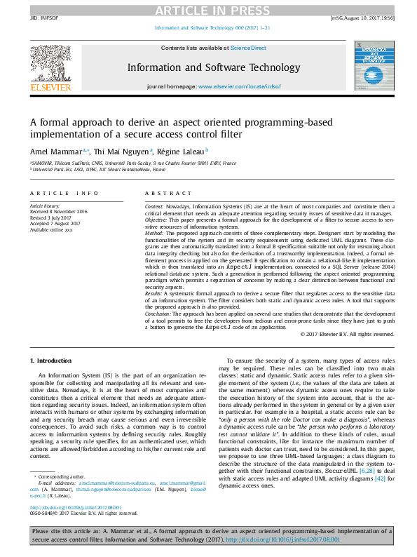 (PDF) A formal approach to derive an aspect oriented programming-based implementation of a ...