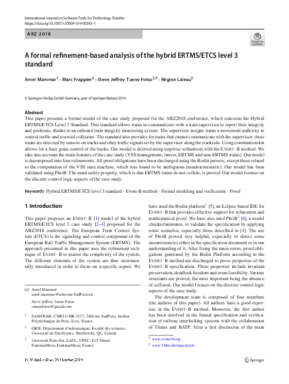 (PDF) A formal refinement-based analysis of the hybrid ERTMS/ETCS level 3 standard