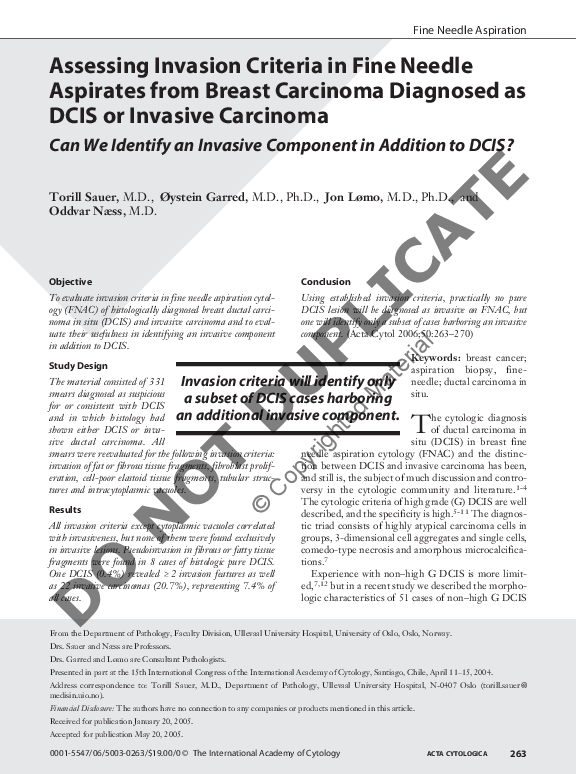 (PDF) Assessing Invasion Criteria in Fine Needle Aspirates from Breast ...