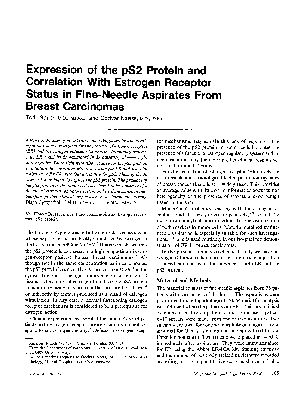 (PDF) Expression of the pS2 protein and correlation with estrogen ...