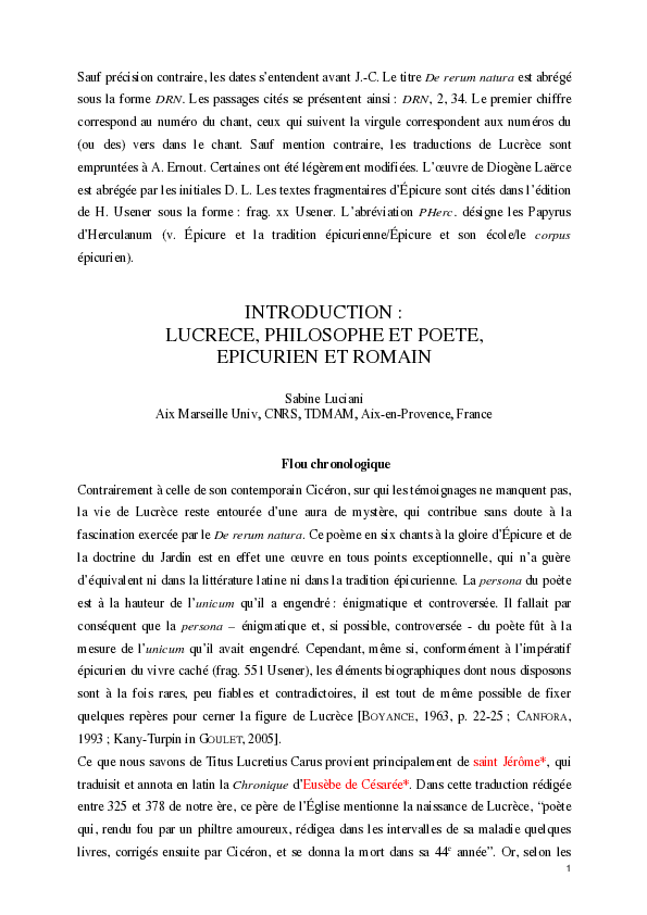 (PDF) Lucrèce, De la nature, Livre II : Introduction : Lucrèce ...