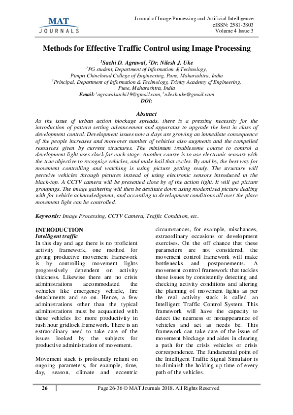 (PDF) Methods for Effective Traffic Control using Image Processing